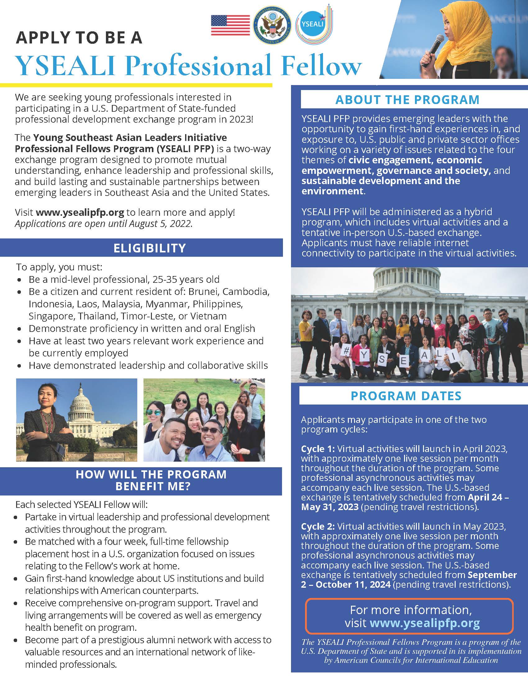YSEALI Professional Fellows Program (YSEALI PFP-2023) - Cooperation Committee for Cambodia